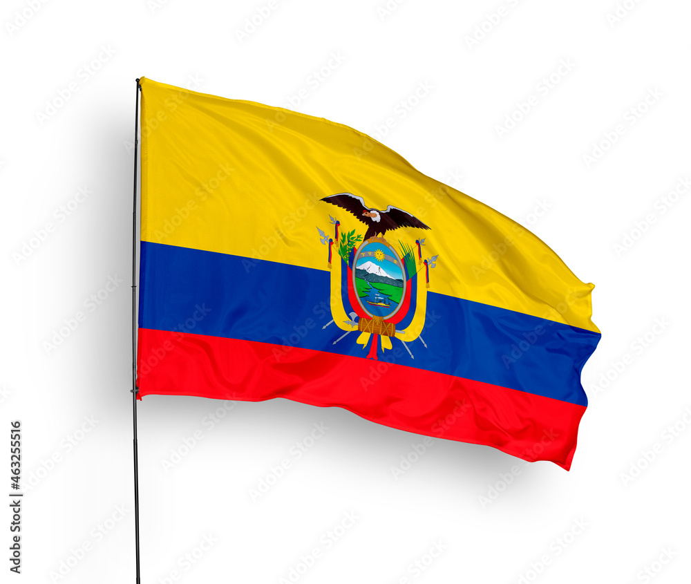 Ecuador flag isolated on white background. close up waving flag of ...