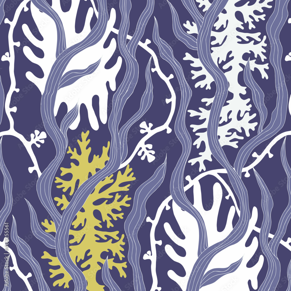 Seamless algae pattern in the sea. Pattern with corals ans algue. Print ...