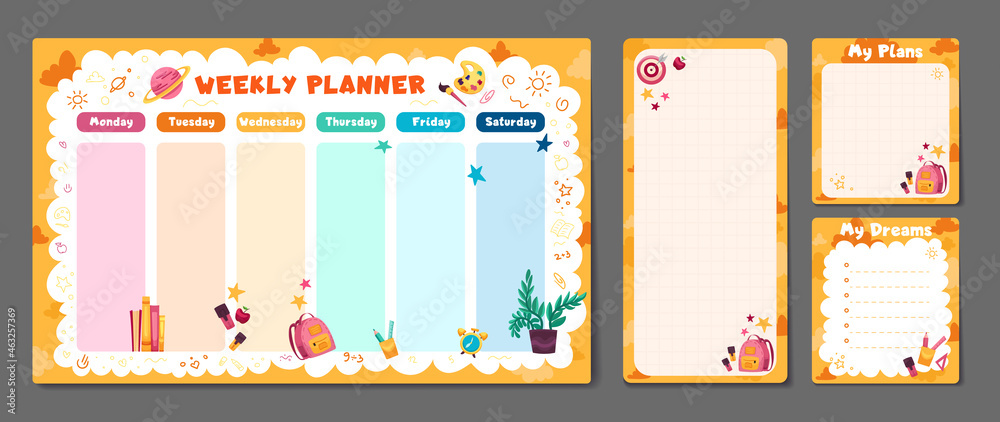 Cute set of printable weekly or daily planner, note paper design ...