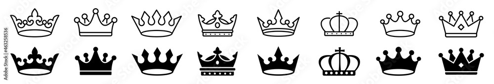 Crown icon set. Royal crown symbol collection. line crown icon. vector ...