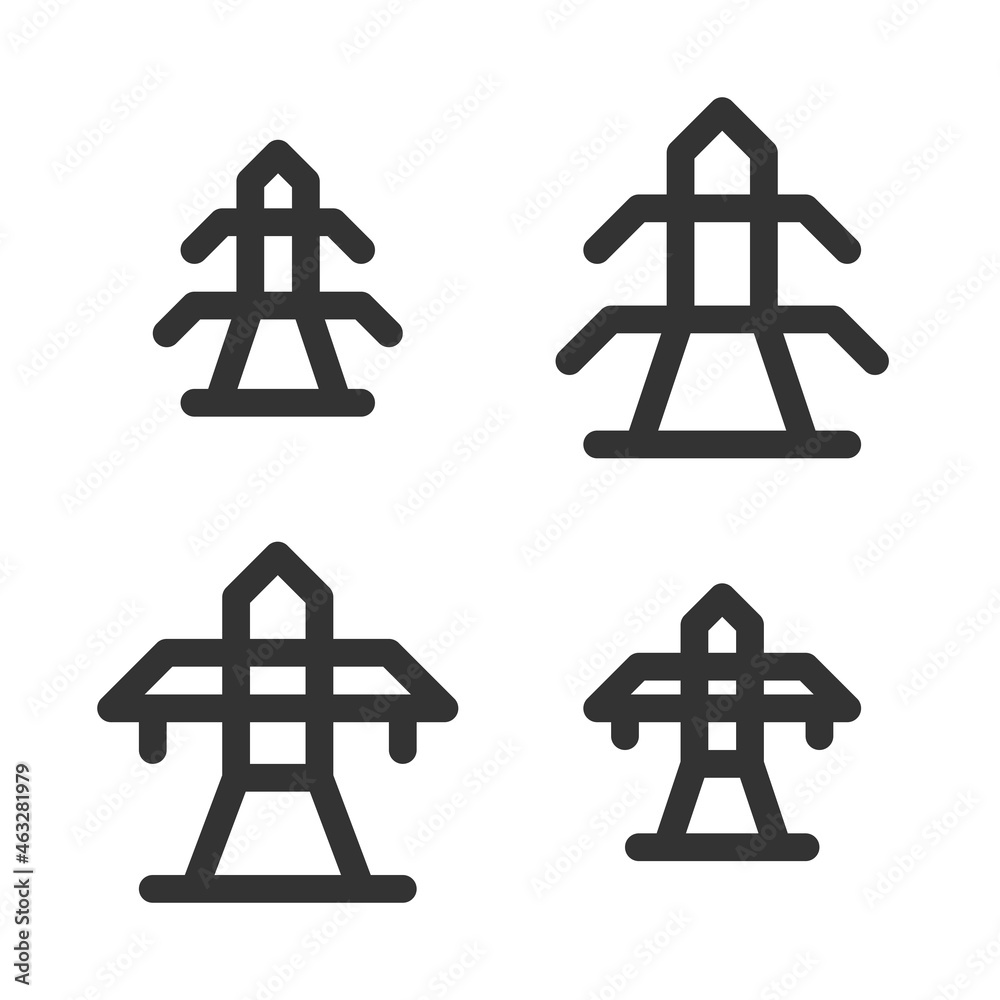 Pixel-perfect linear icons of power transmission pole built on two base ...