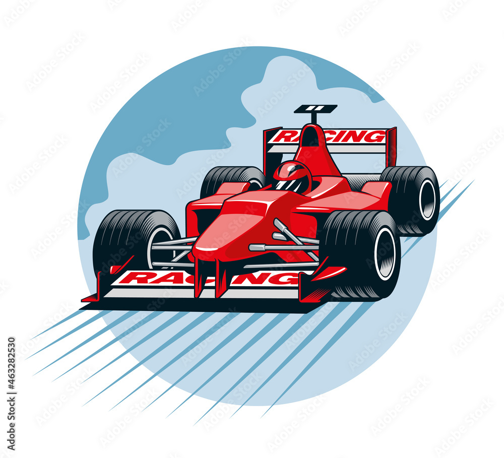 Formula race sport car, speed concept. Red racing bolide comic style ...