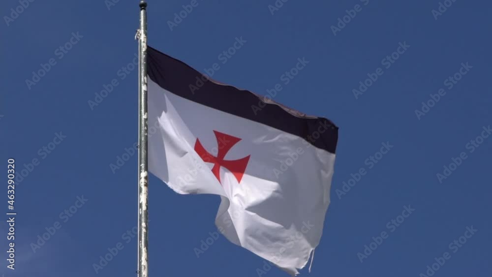 Slow Motion of flag banner the knights templars at castle medieval in ...