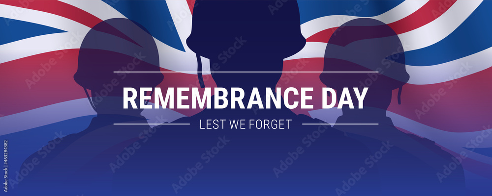 Remembrance day vector background, with soldier silhouettes and waving ...