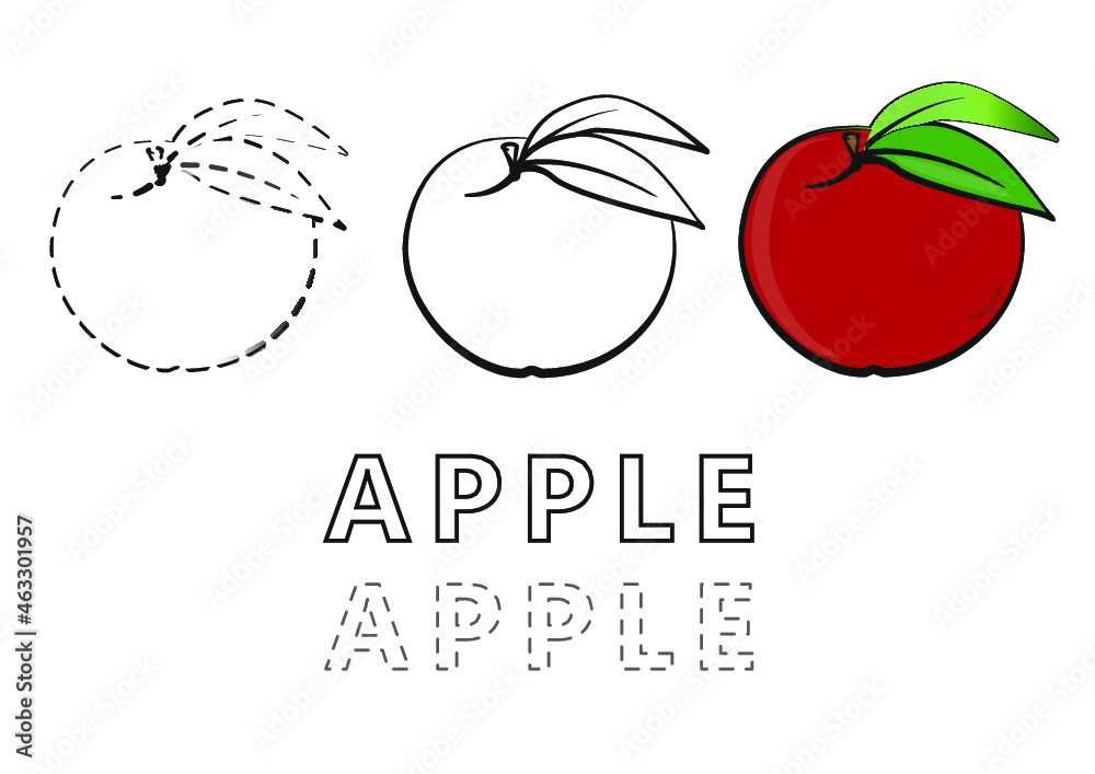 Apple to be colored and trace line educational game for kids.Trace line ...