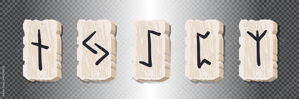 Set of five rune symbols. Runic alphabet, Futhark. Ancient norse occult ...