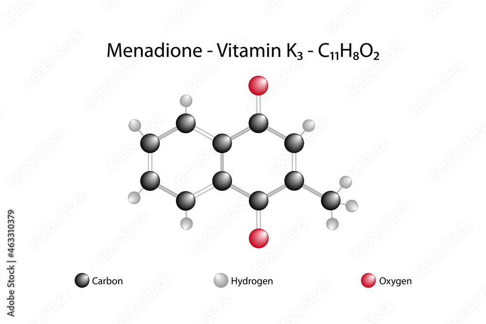 Molecular formula of menadione. Menadione is also known as vitamin K3 ...
