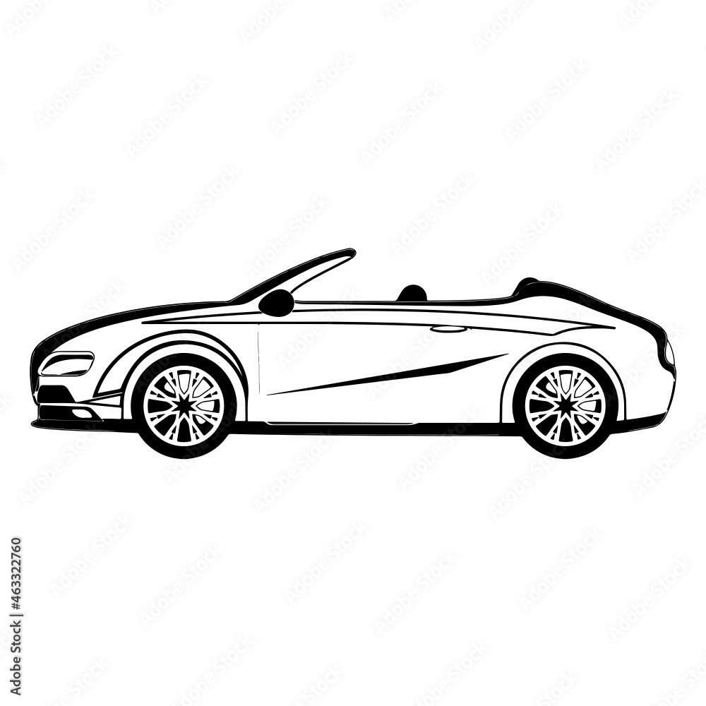 Sports Car Convertible Top Down Line Art Silhouette Design Element Art ...