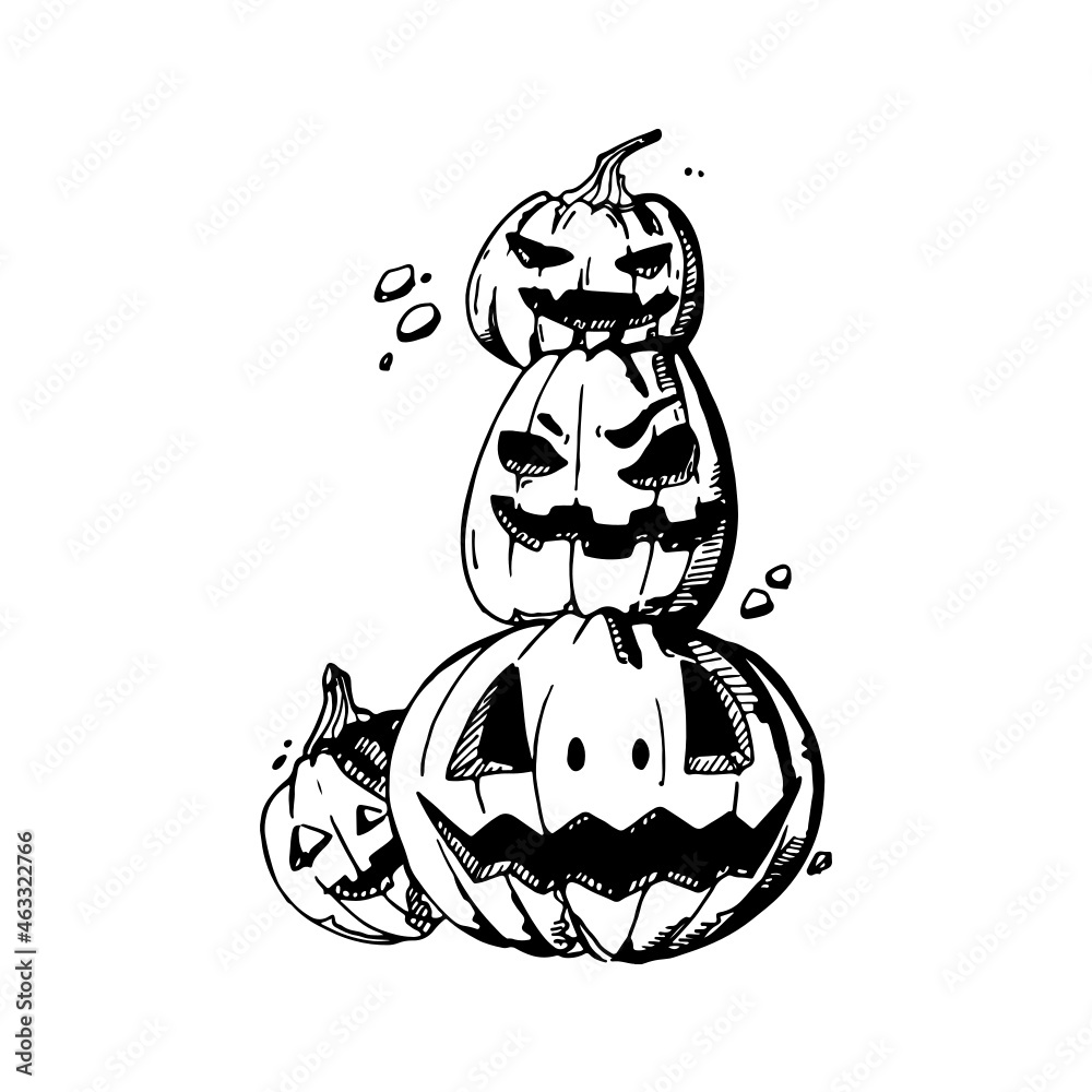 Pile of Pumpkins Jack o Lantern Halloween Line Art Silhouette Design ...