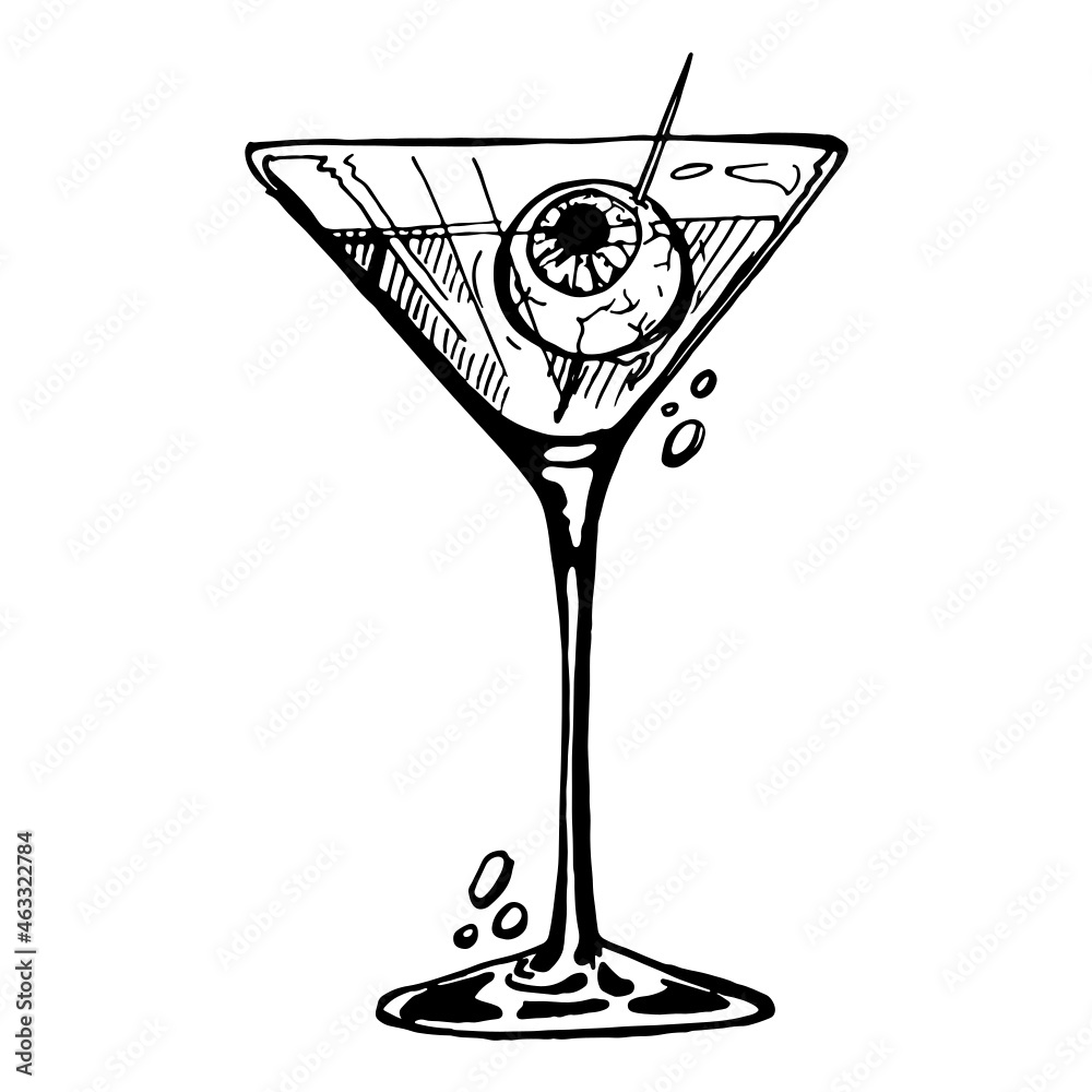 Halloween Evil Eye Cocktail Creepy Ghost Ghoul Line Art Silhouette ...