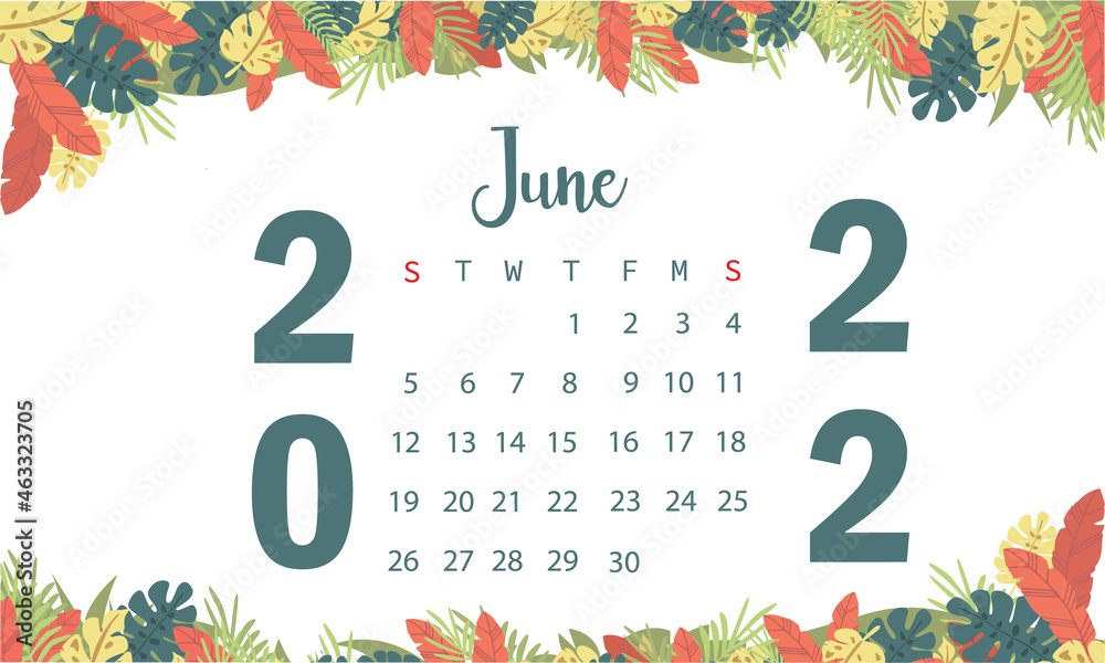 Calendar template for June 2022 with the week starting on Sunday. with ...