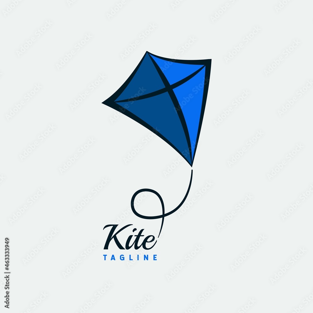 Vetor de Kite Flying Logo Design. With handrawn style and blue color. Simple, minimalist ...
