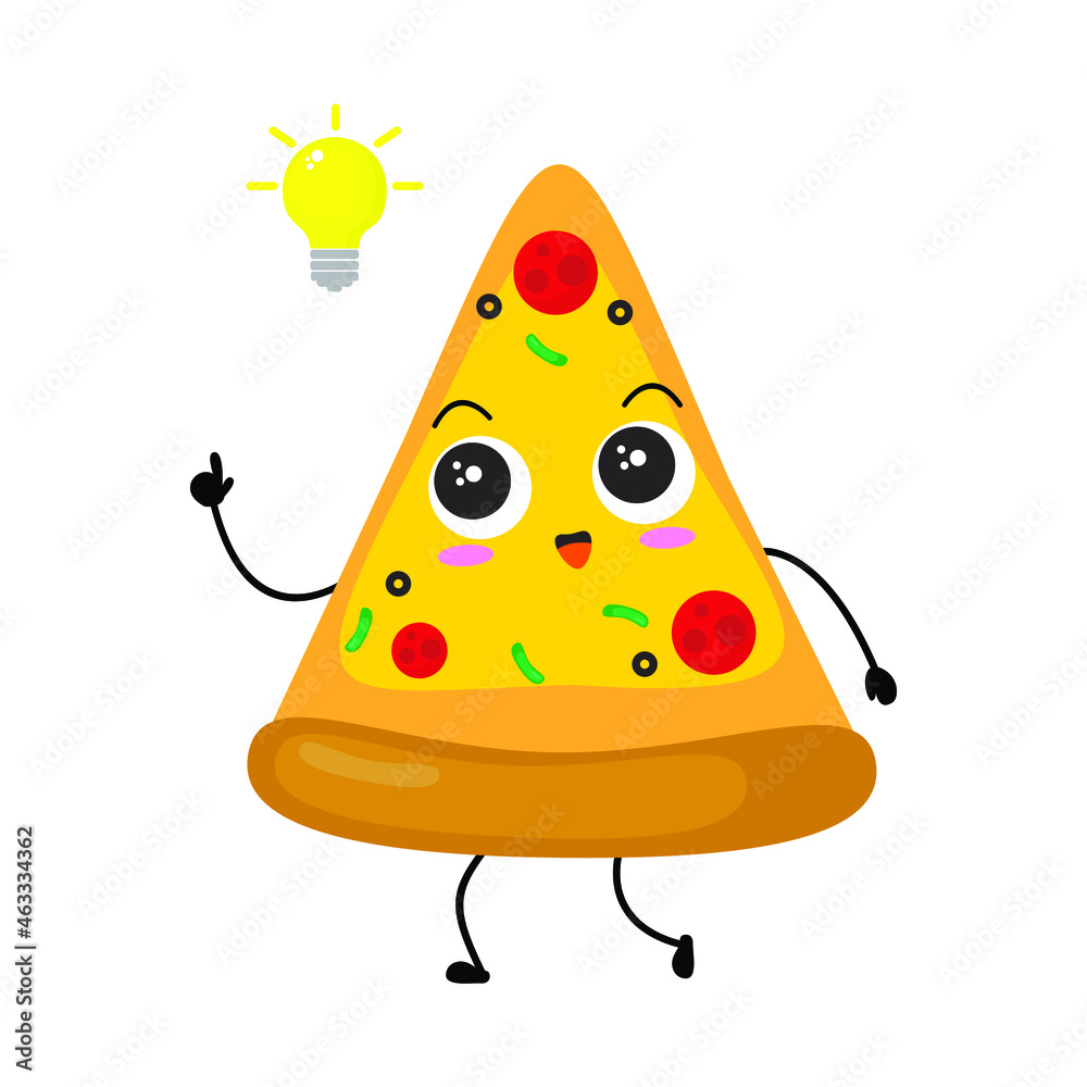 Kawaii cartoon triangular pizza slice icon. Character of cute sliced ...