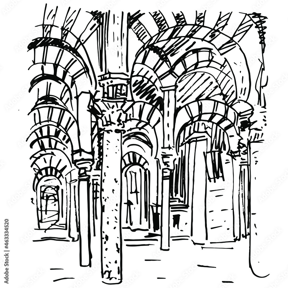 Interior of Mosque Cathedral of Córdoba with columns and arches ...