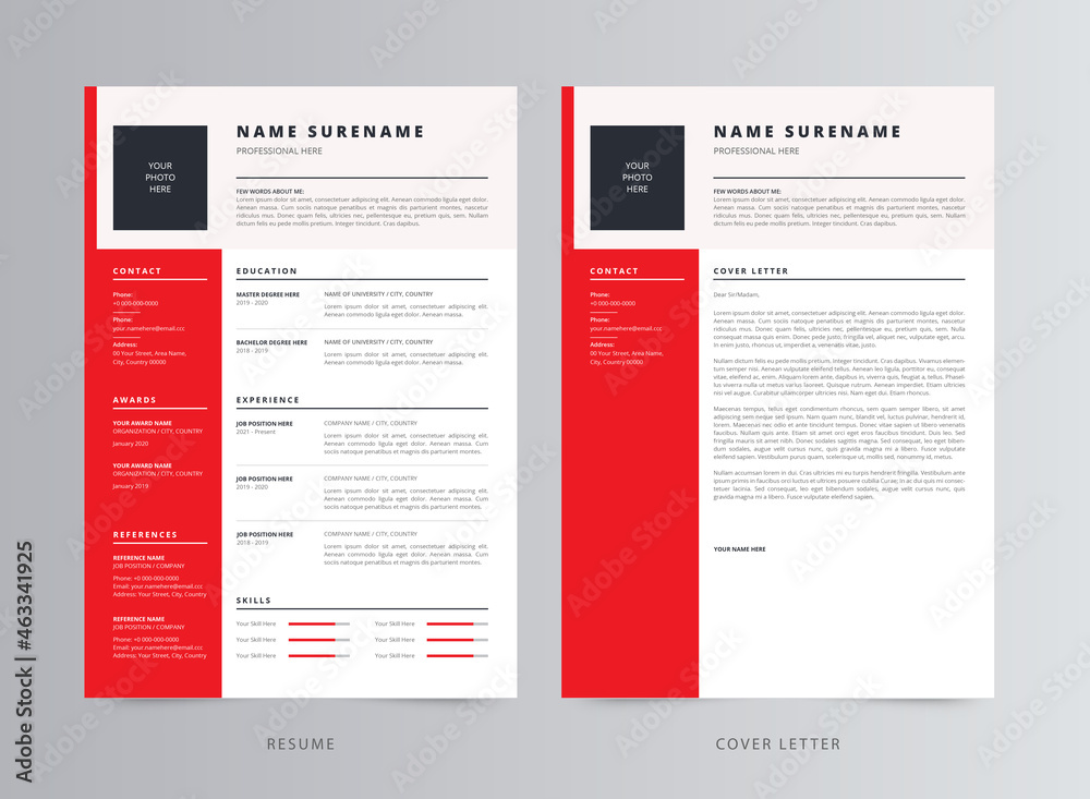 Clean and Professional Resume/CV Template Design Stock Vector | Adobe Stock