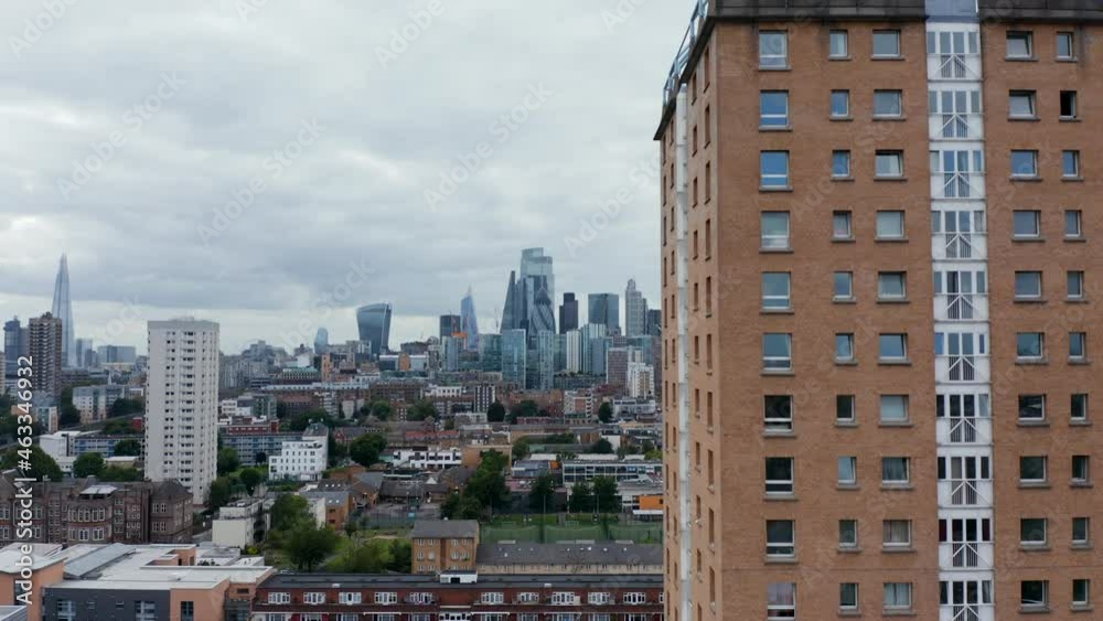 Descending footage of Winterton House. High rise apartment building ...