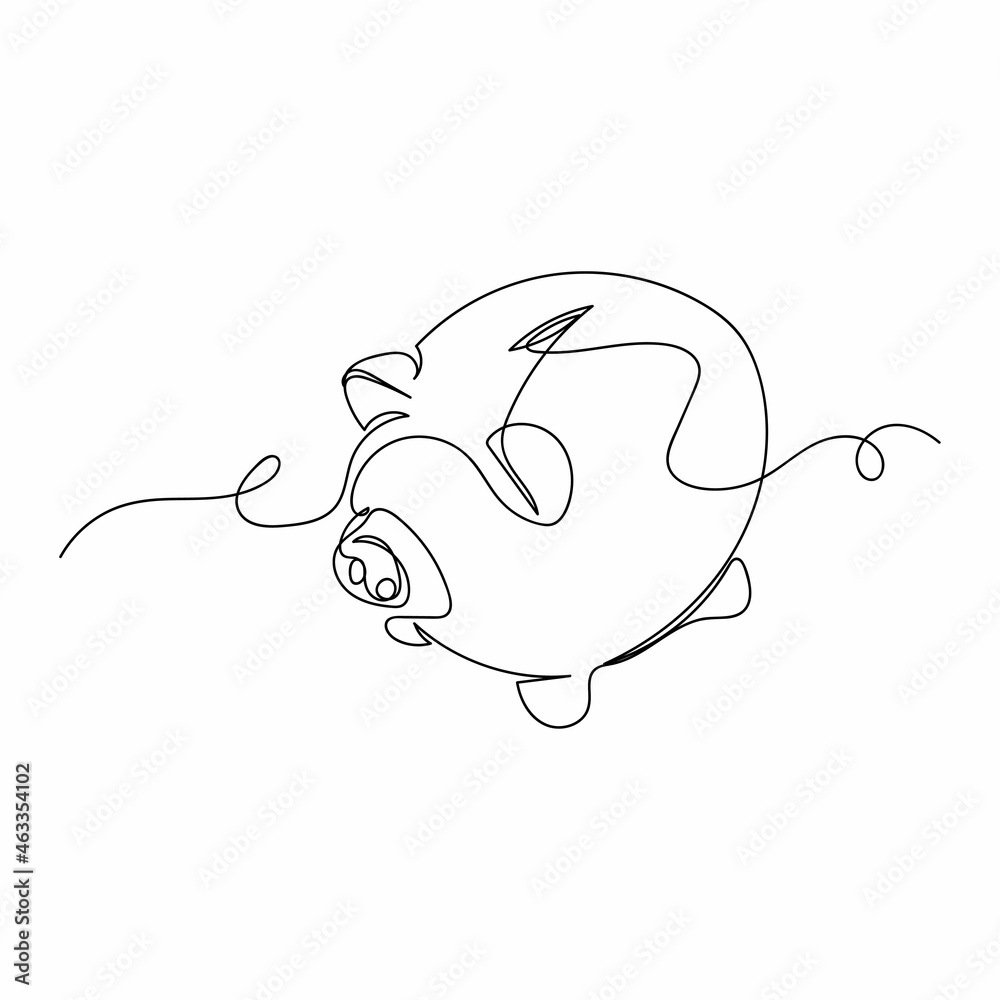 Continuous one single line drawing of piggy bank sideways in silhouette ...