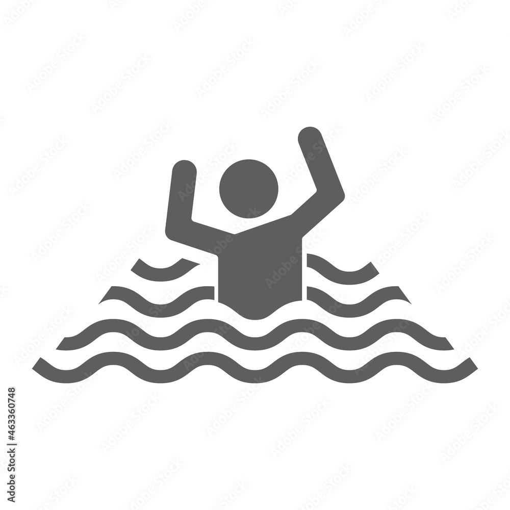 Drowning icon. Vector illustration of sinking man. Caution high water ...