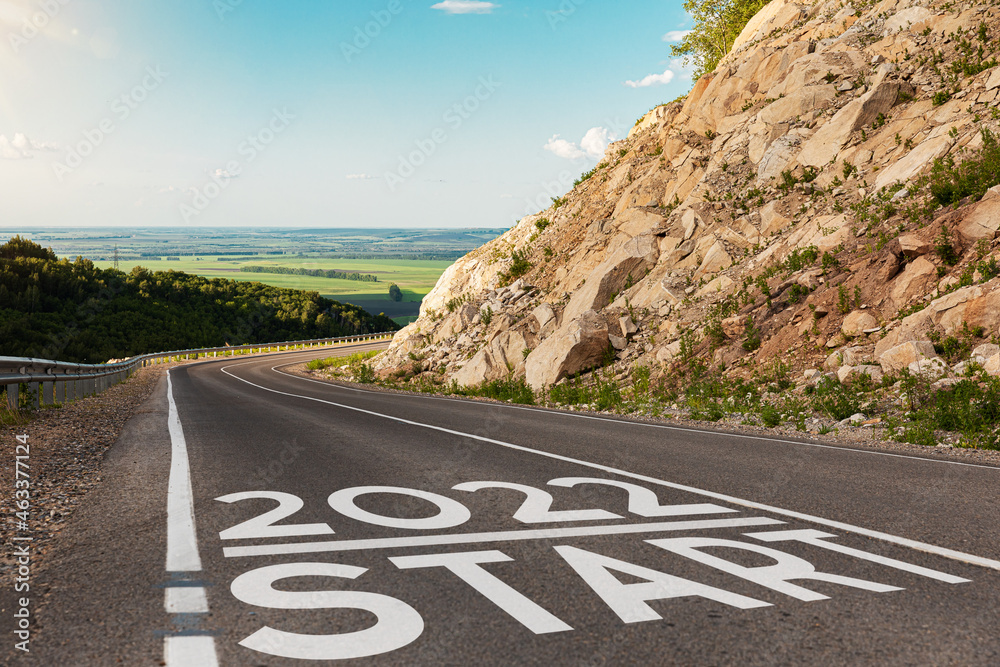 2022 Start, Concept of road to new life. Motivational inscription on ...