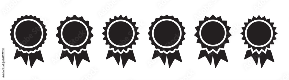 Badge with ribbons icon. Winning award, prize, medal or badge flat icon ...