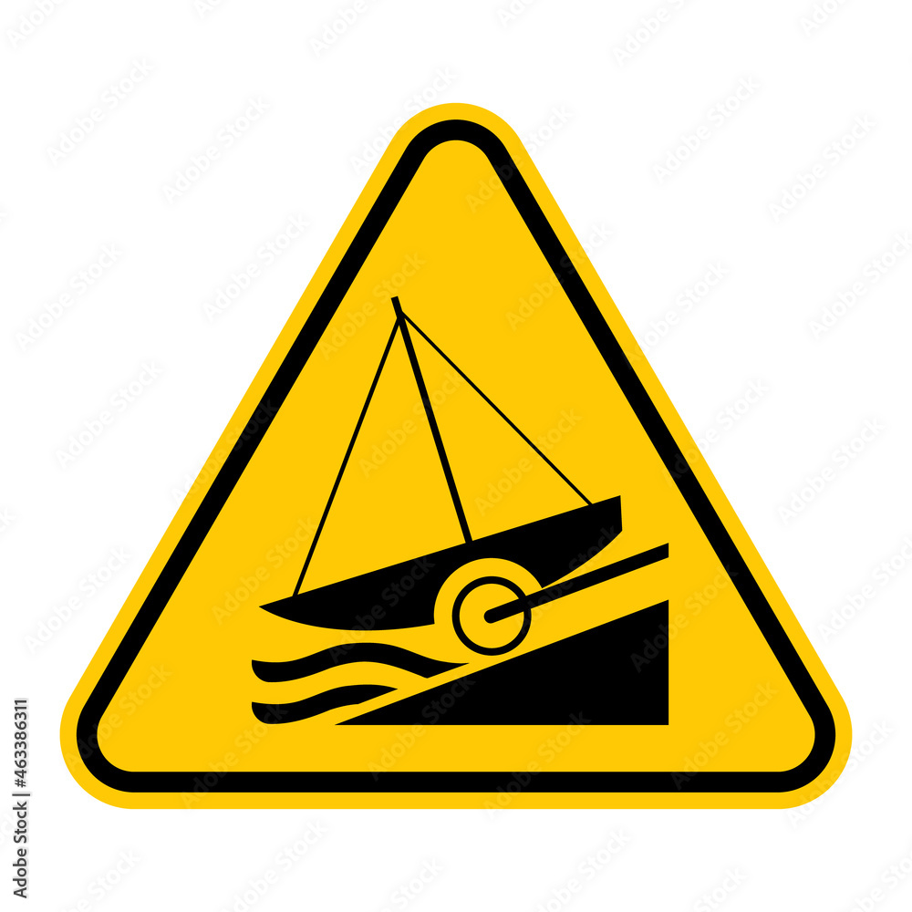 Slipway warning sign. Vector illustration of yellow triangle sign with ...