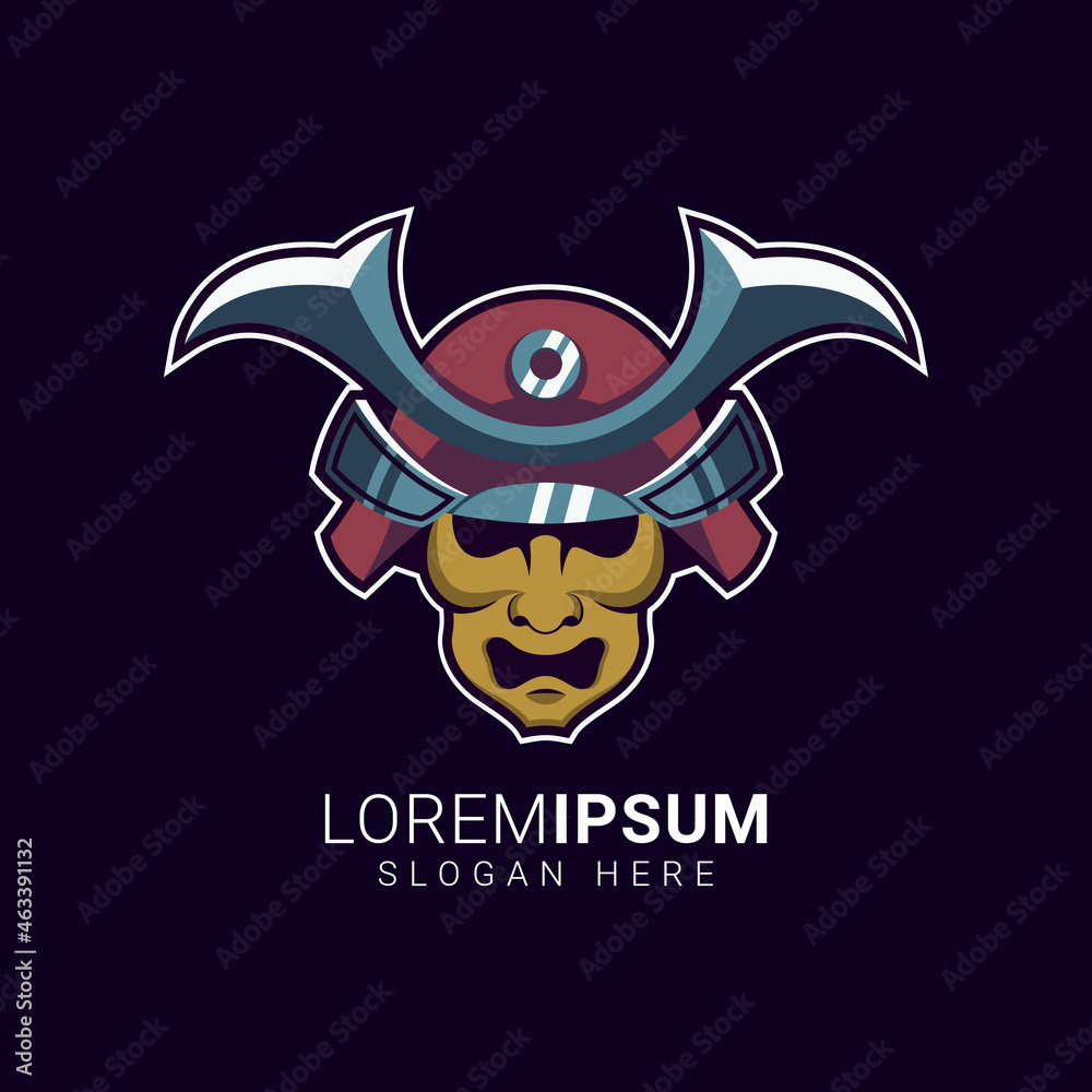 samurai warrior head face illustration for esports logo design vector ...
