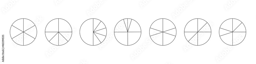 Outline circles separated in 6 segments isolated on white background ...