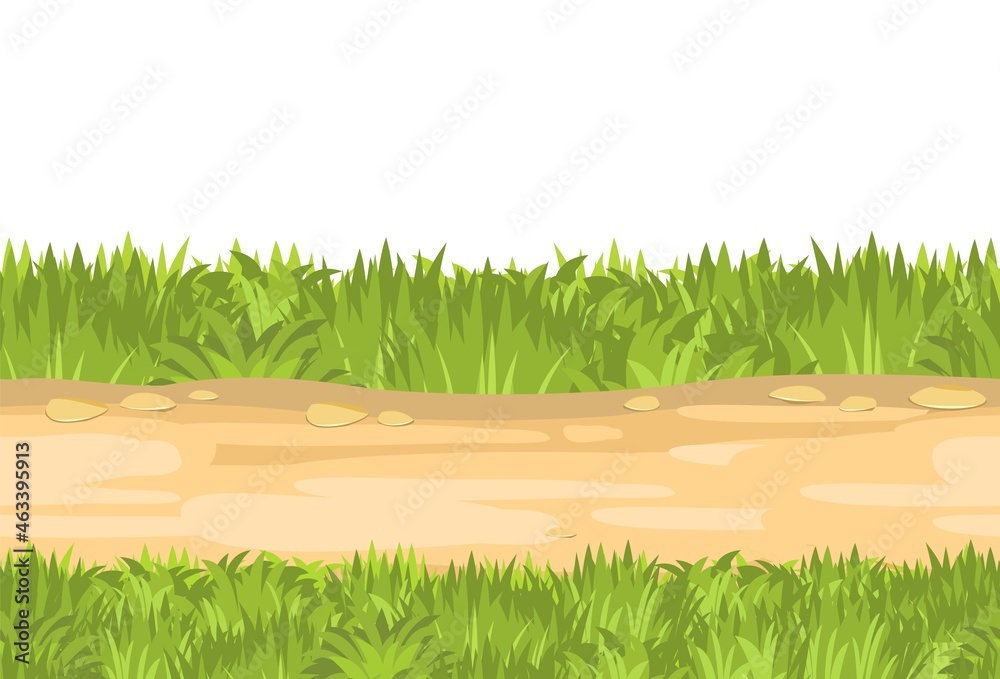 Seamless sand road. Horizontal border composition. Summer meadow ...