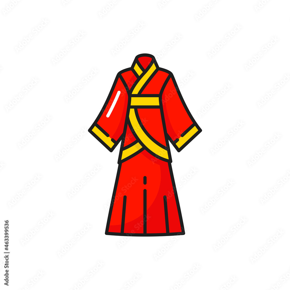 Kimono long sleeve chinese woman gown isolated red dress. Vector ...