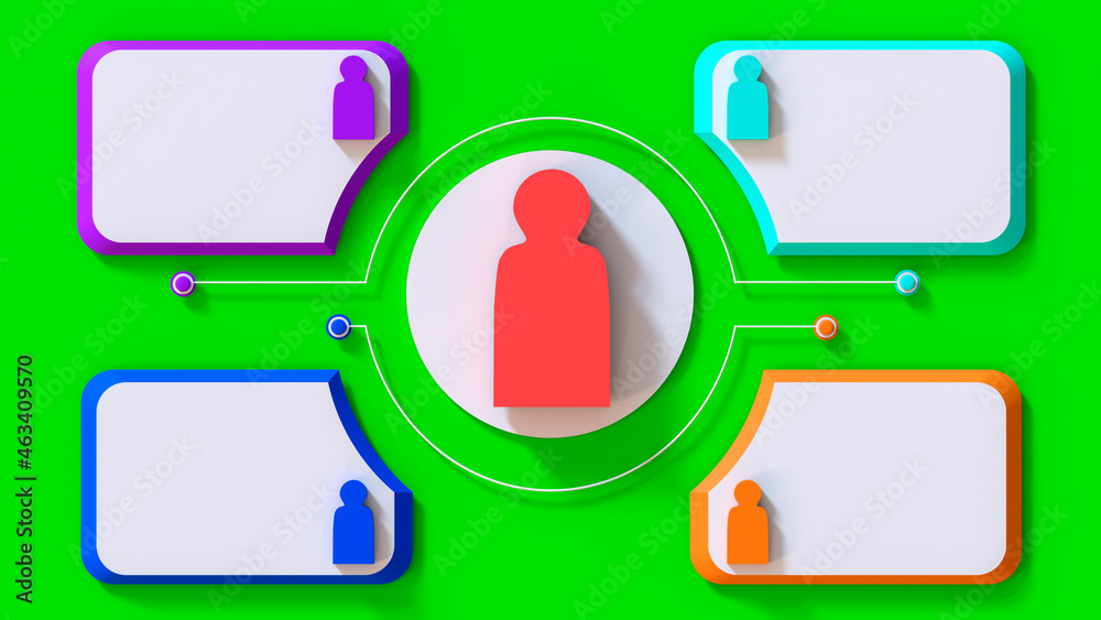 Infographic template with colorful wooden people figurines. Large red ...
