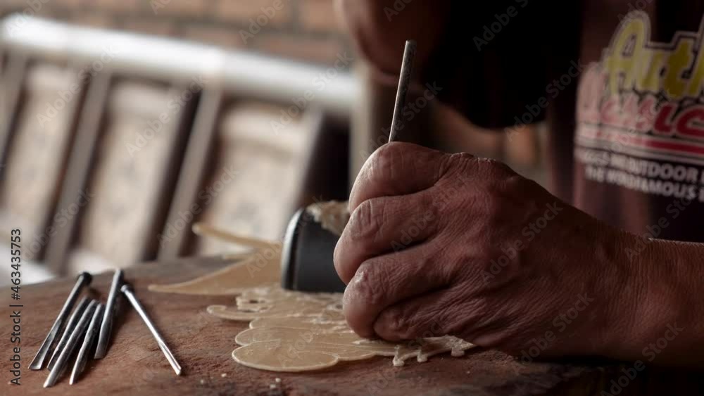 The process of making a Wayang kulit. Traditional form of puppet-shadow ...