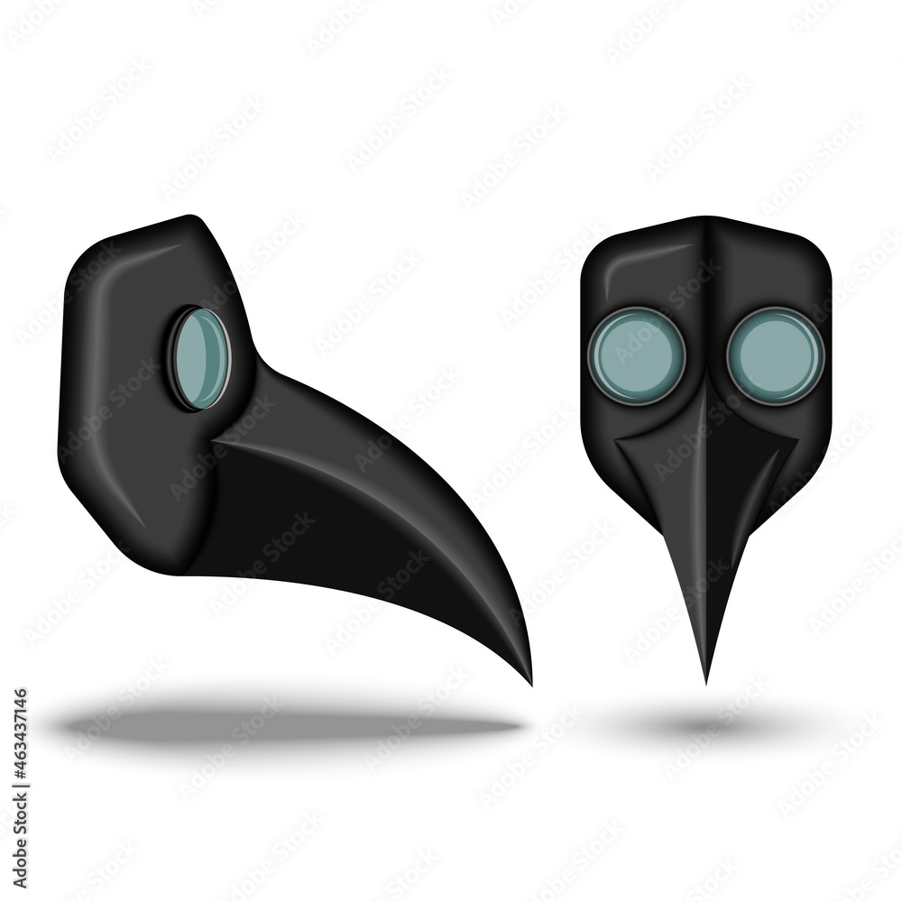 Realistic 3d plague doctor black mask bird-like beak front view and ...