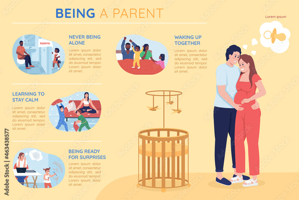 Being a parent flat color vector infographic template. Father and ...