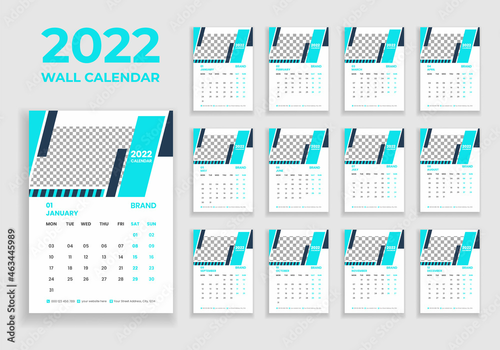 Wall Calendar Design 2022, Set Wall Calendar template design with Place ...