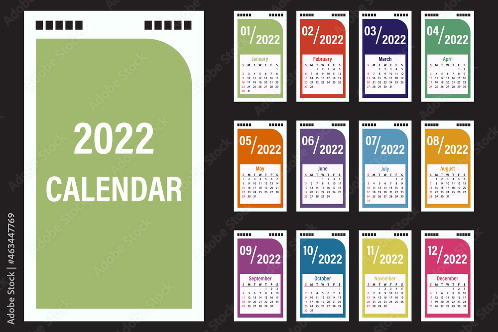 Calendar for 2022, desktop calendar template design. The week starts on ...