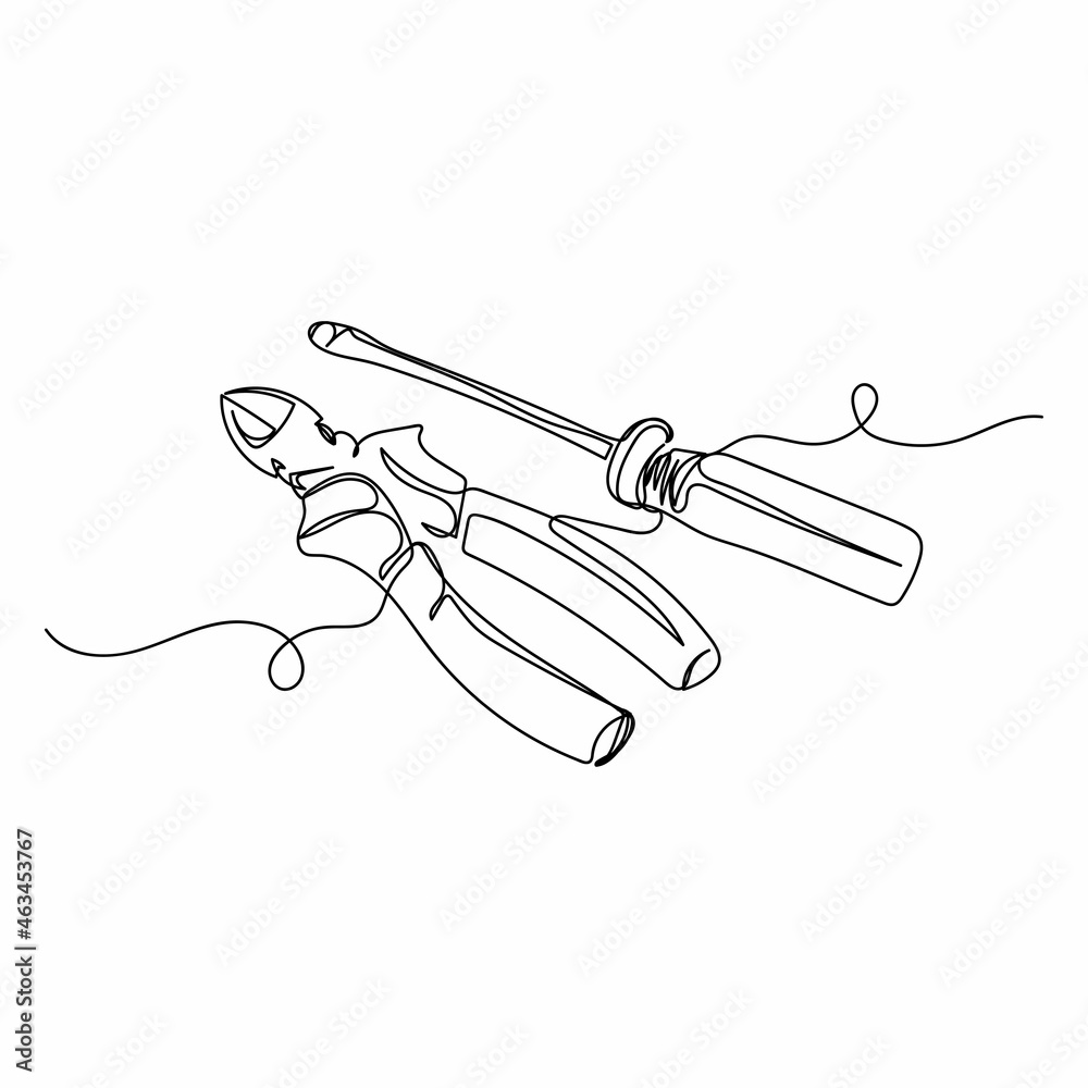 Vector illustration continuous one single line drawing of screwdriver ...