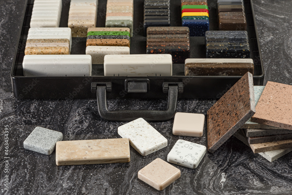 Large selection of stone samples for countertops and floors. Pieces of ...