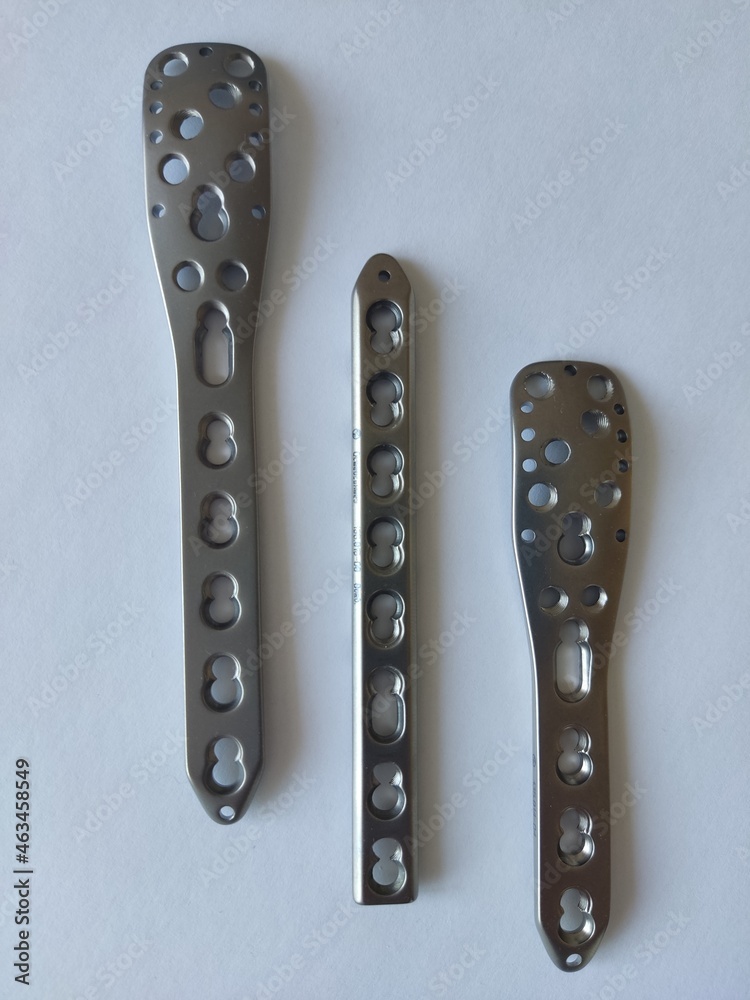 Surgical plate for osteosynthesis in case of bone fractures Stock Photo ...