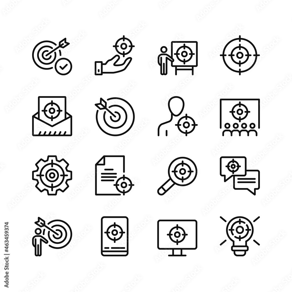 Target line icons. Set of outline symbols, simple graphic elements ...