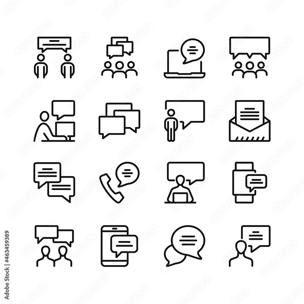 Communication line icons. Set of outline symbols, simple graphic ...