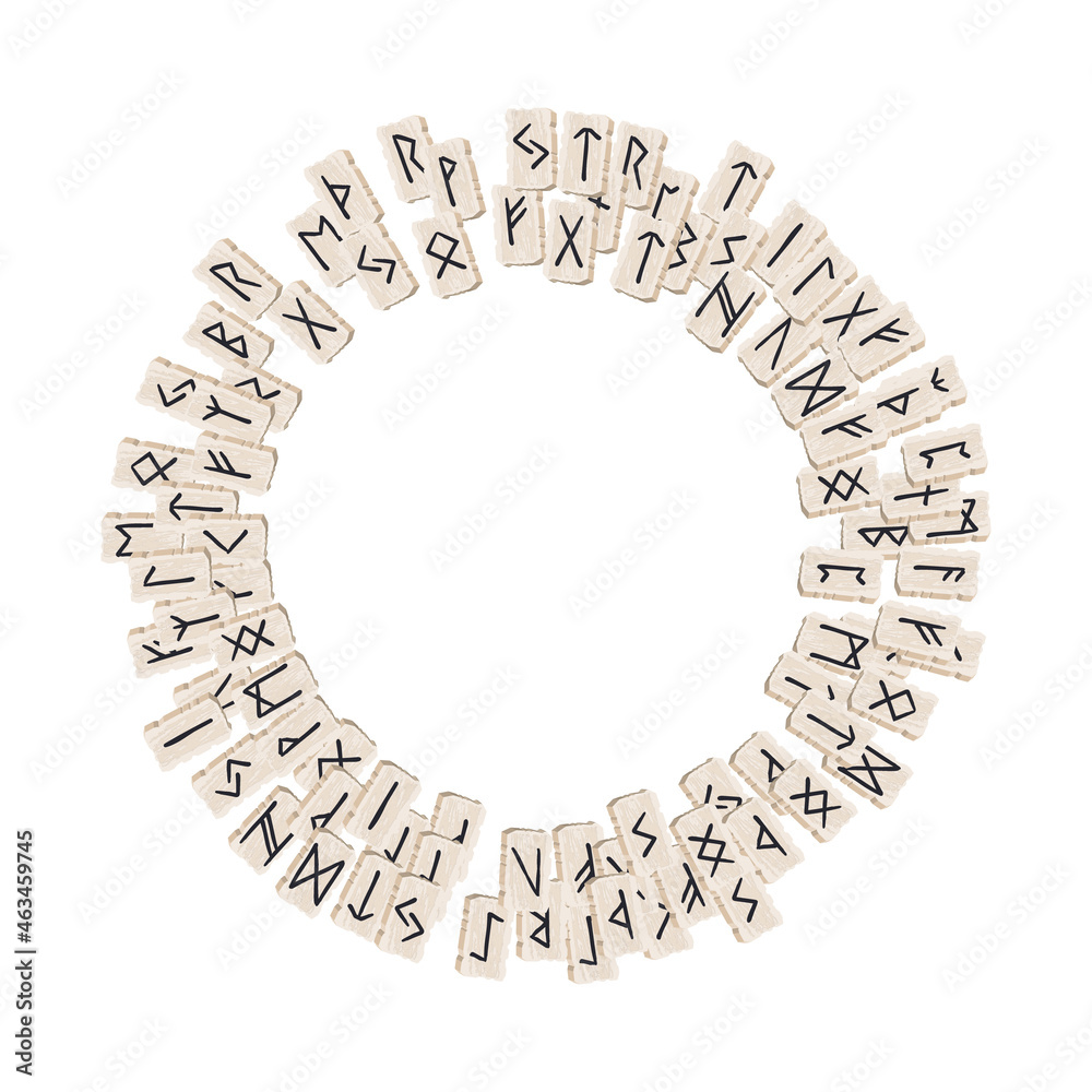 Runes round ethnic pattern. Runic alphabet, Futhark. Ancient norse ...