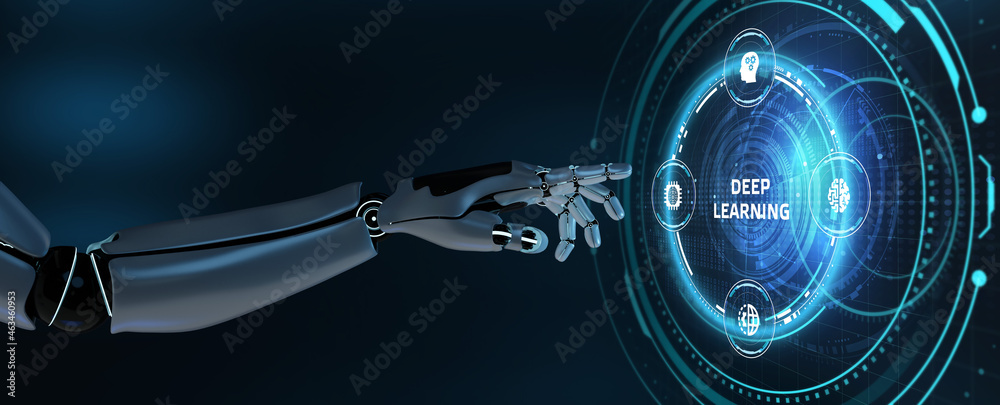 Deep Learning Artificial Intelligence Neural Network Robot Pressing Button On Virtual Screen