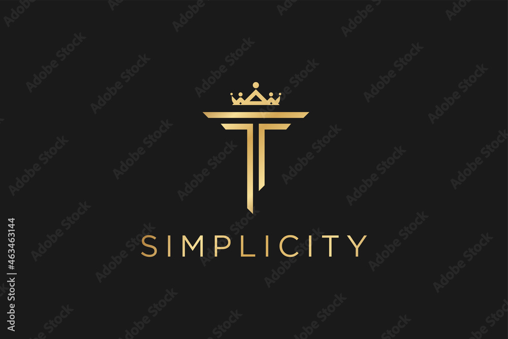 Monogram T letter golden thin line with crown hipster logo, luxury gold ...