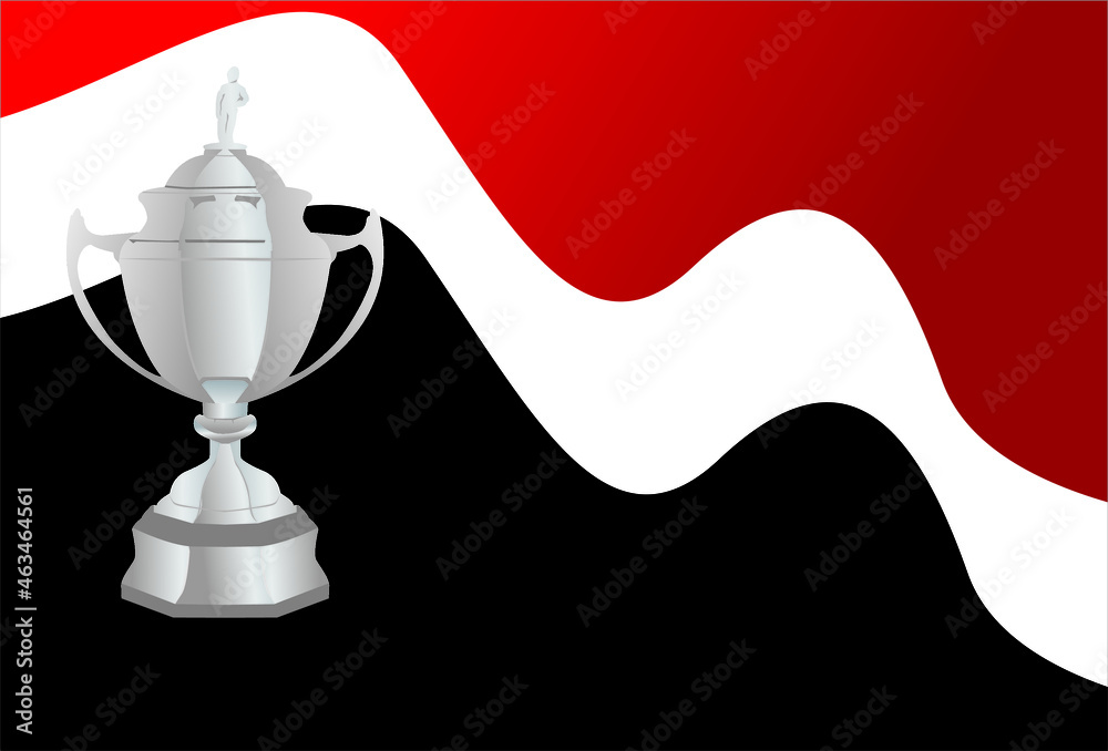 vector illustration of champion sports trophy on red and white flag ...