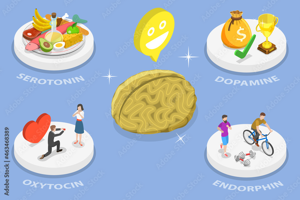 3D Isometric Flat Vector Conceptual Illustration of Happy Hormones ...