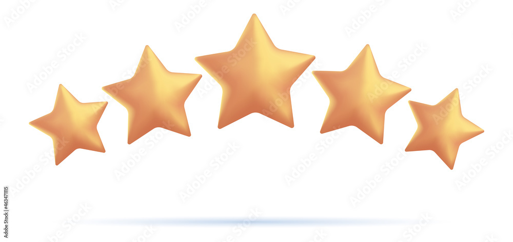 3D vector concept, five stars, best rating, customer feedback, positive ...