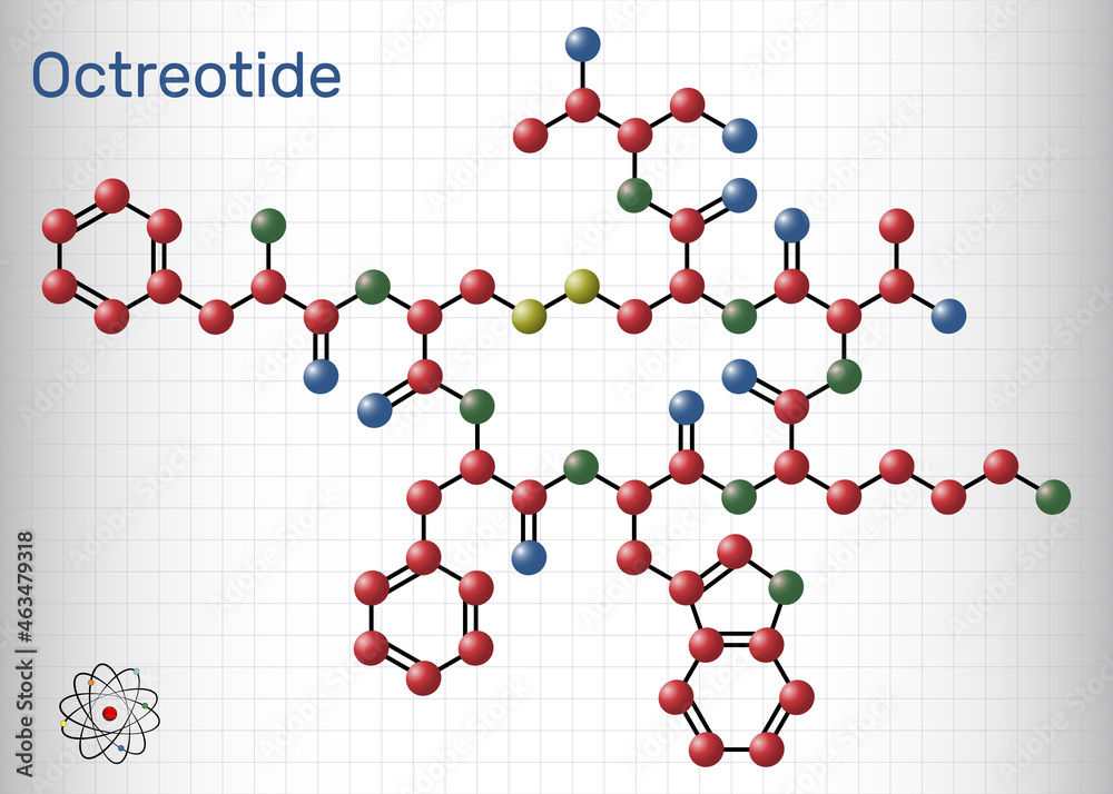Octreotide molecule. It is octapeptide, synthetic somatostatin analogue, inhibitor of growth ...
