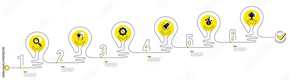 Lightbulb journey path infographics. Business Infographic timeline with ...