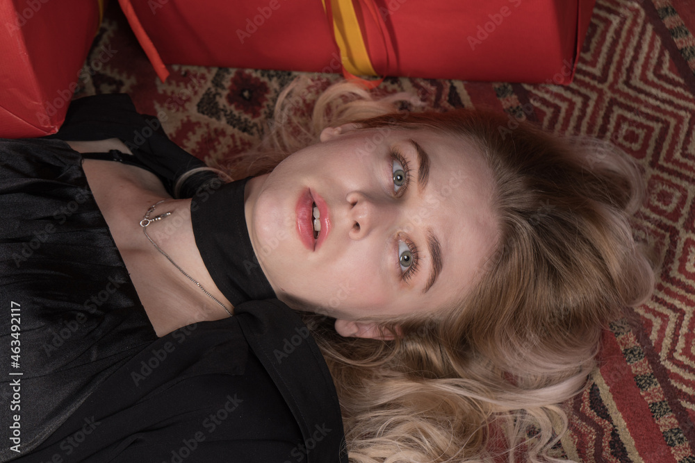 Noir Film Sexual Woman Being Strangled In A Vintage Interior Stock