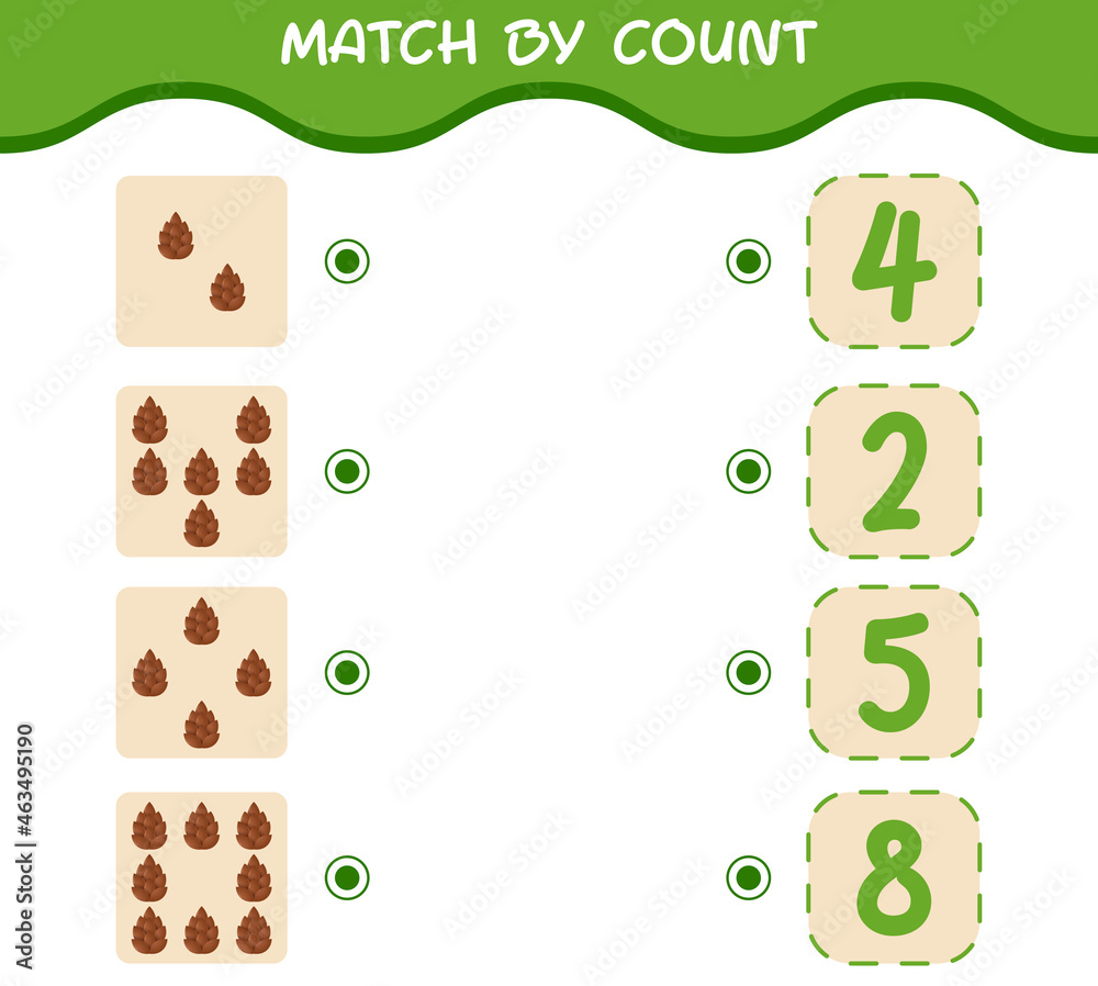Match by count of cartoon pine cone. Match and count game. Educational ...